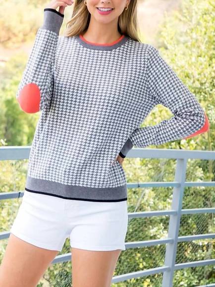 THML | Sweaters | New Thml Houndstooth Stripe Patch Sweater In Grey ...